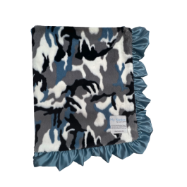 Camouflage Luxe Navy With Periwinkle Satin Ruffle Blanket